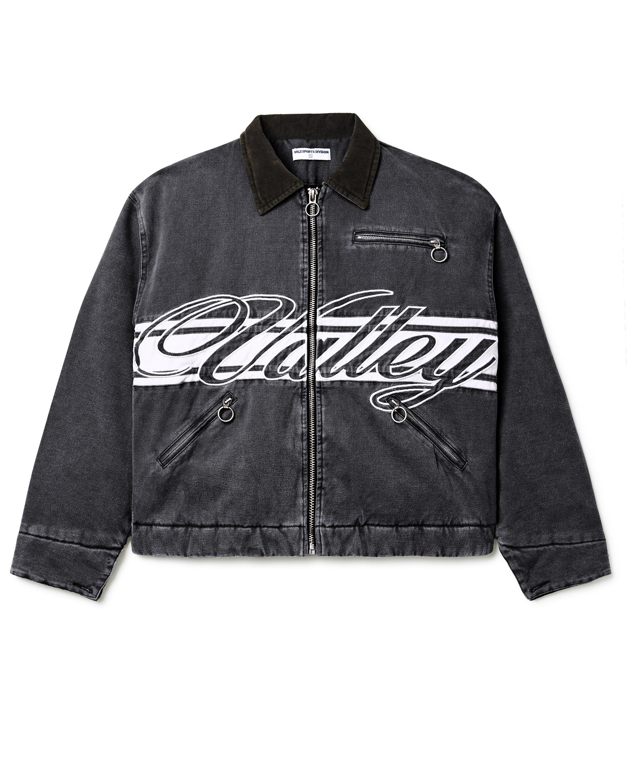 BLACK CURSIVE TRUCKER JACKET – VALE NYC FLAGSHIP