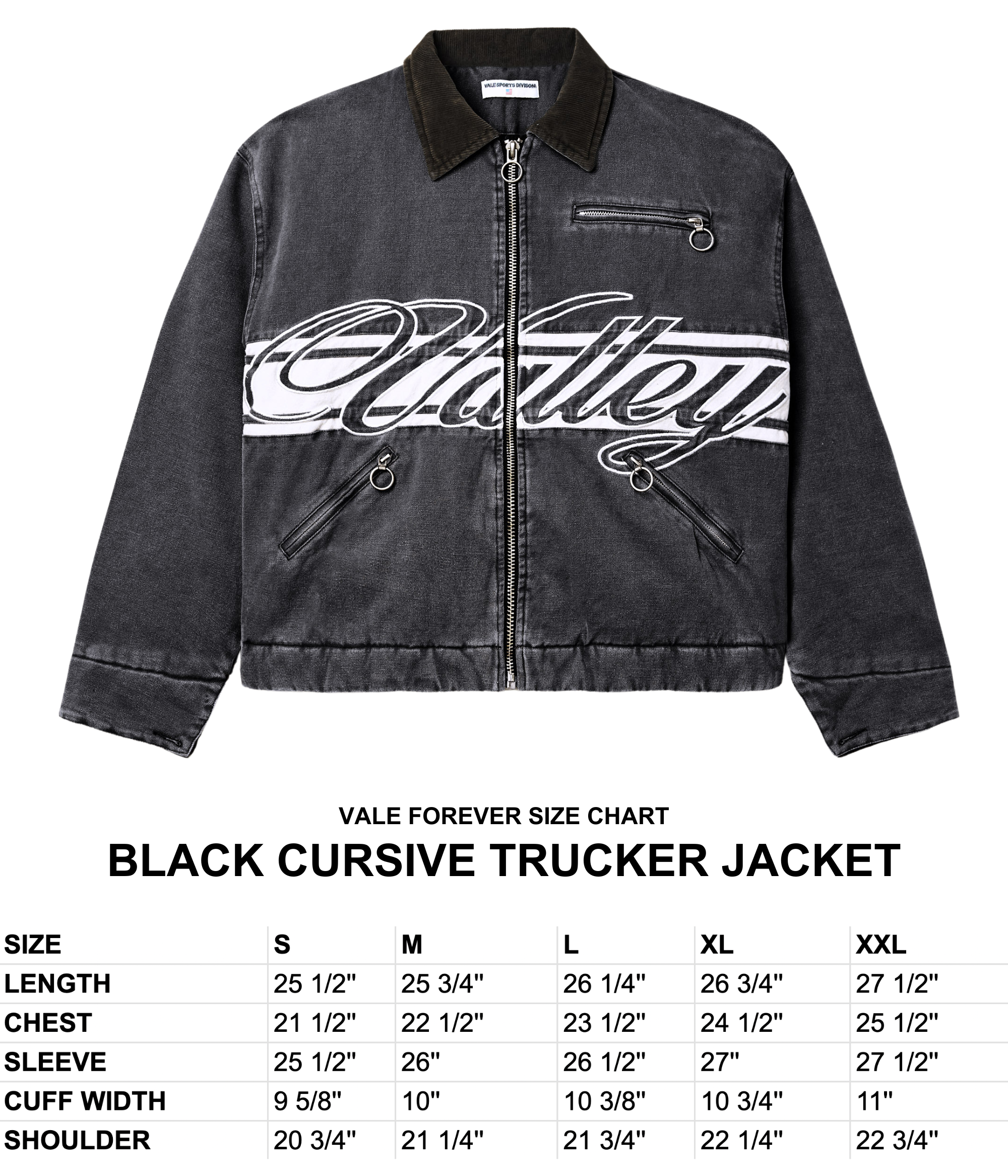 BLACK CURSIVE TRUCKER JACKET – VALE NYC FLAGSHIP
